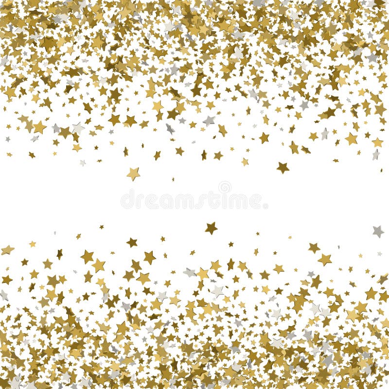 Abstract Pattern of Random Falling Gold Stars on White Background ...