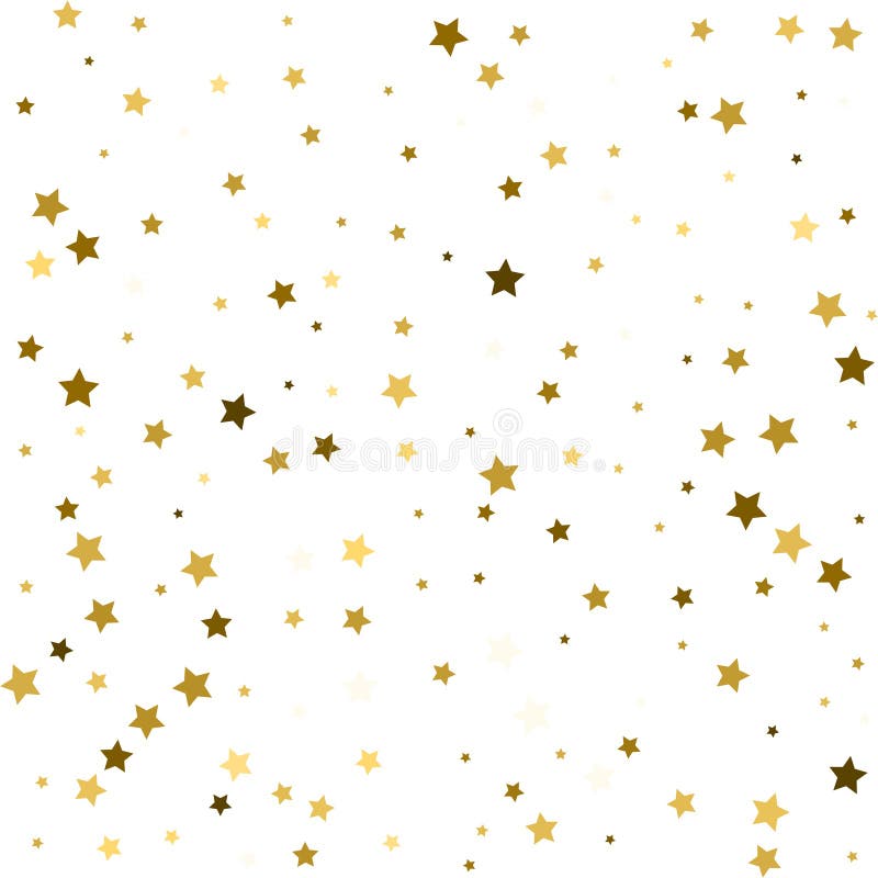 Abstract Pattern of Random Falling Gold Stars on White Background ...