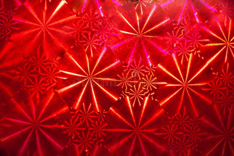 Abstract Pattern with Rays on Red Holographic Paper. Stock Image ...