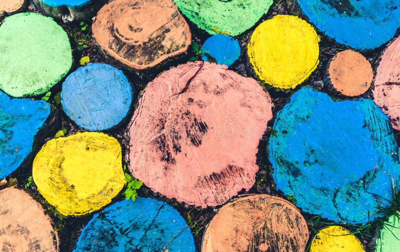 Abstract Pattern of Round Shaped Multi-colored Tree Stumps Stock Photo ...