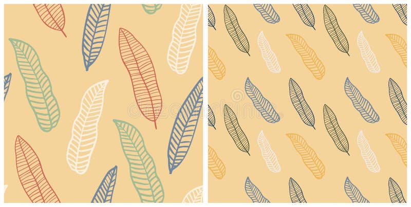 Abstract Pattern Set with Organic Shapes, Feather, Nature Texture ...