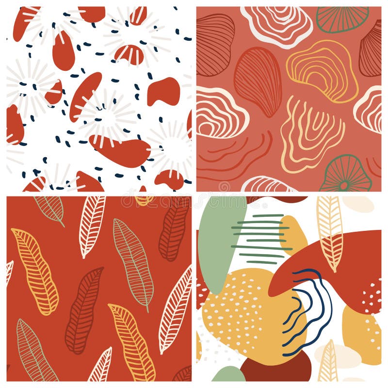Abstract Pattern Set with Organic Shapes, Feather, Nature Texture ...