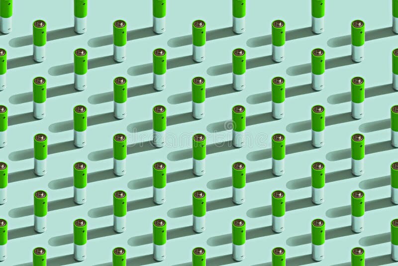 Abstract Pattern of Small Green Batteries on Blue Background Stock ...