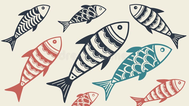 Abstract Pattern with Stylized Fish Collection, Vector Design ...