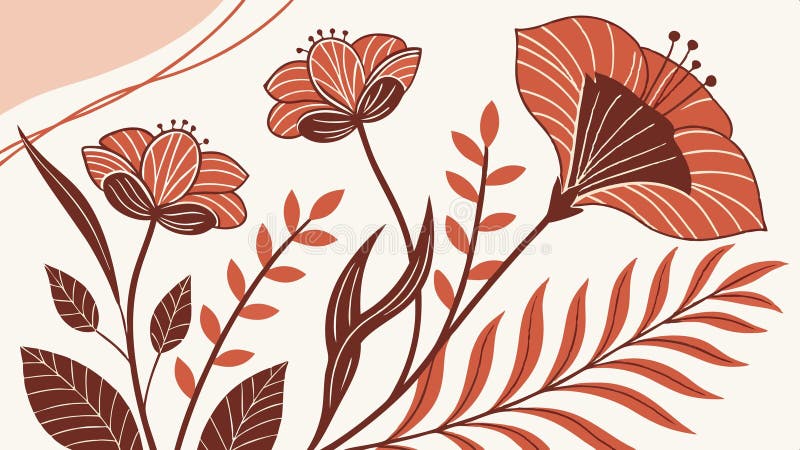 Abstract Pattern with Stylized Flowers and Leaves Vector Design ...
