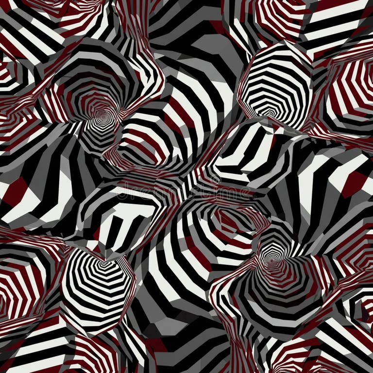 Abstract Pattern of Swirling, Concentric Shapes in Black, White, Red ...
