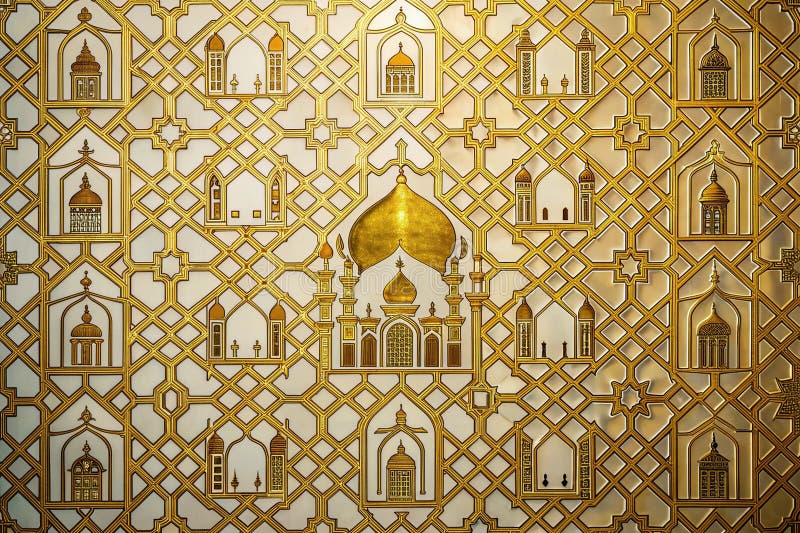 Abstract Pattern on the Wall with a Gold Mosque Pattern AI-Created ...