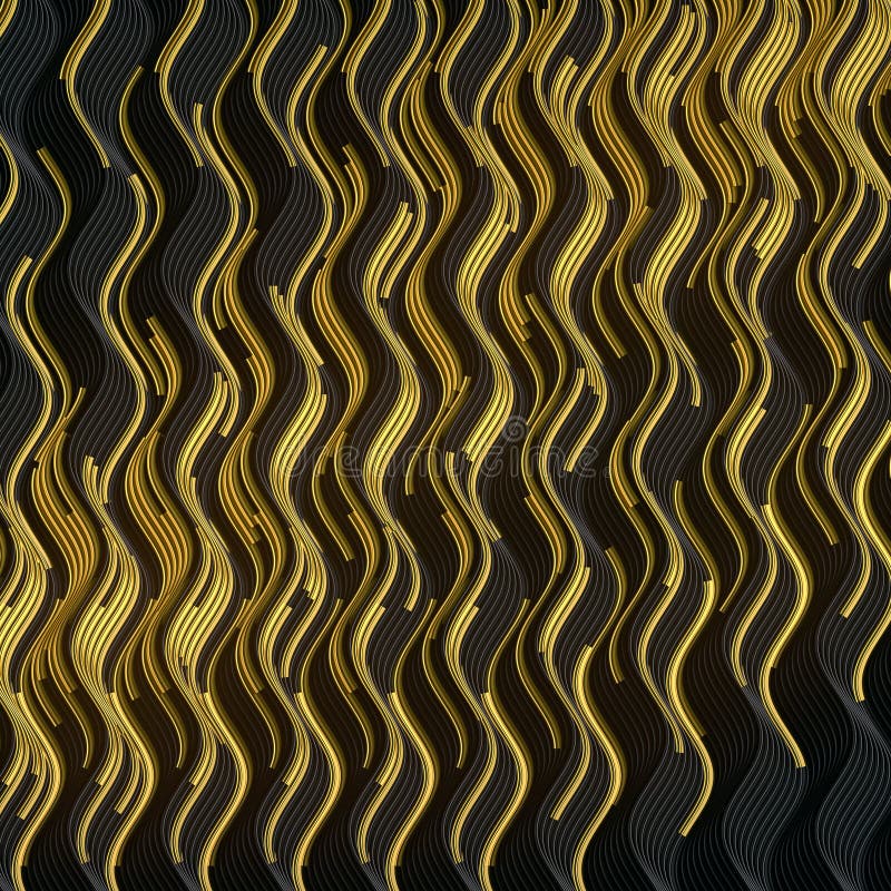 Abstract Pattern with Wave Bend Gold Lines on Dark Plastic Background ...