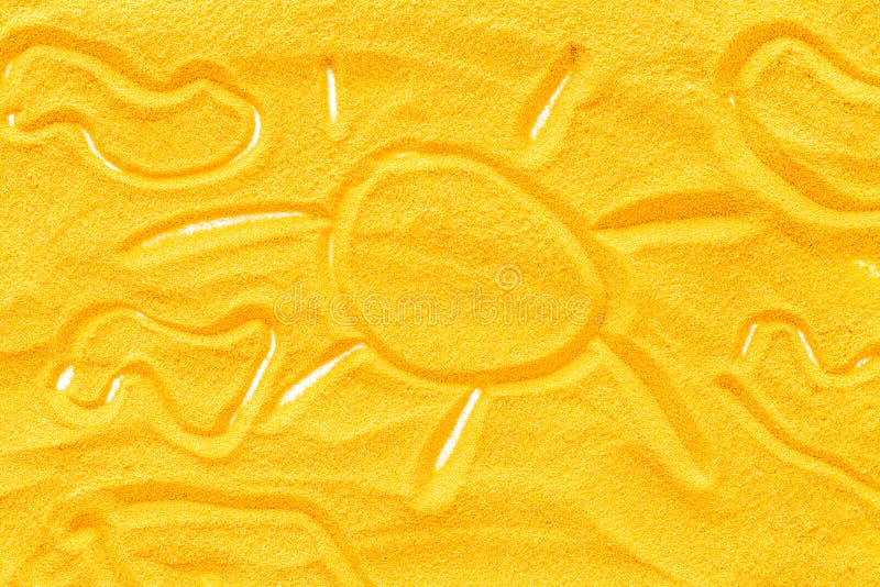 Abstract Pattern with Yellow Sand Texture and Sun Picture Top View ...