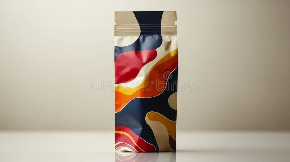 Abstract Patterned Packaging Bag with Curved Fluid Shapes on Neutral ...