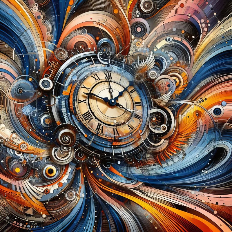 Abstract Patterns Clock Hands Layered Over Vibrant Ab Stock ...