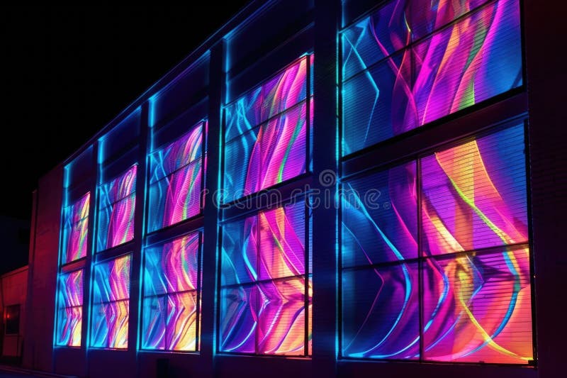 Abstract Patterns Created by Neon Lights on a Building Facade Stock ...