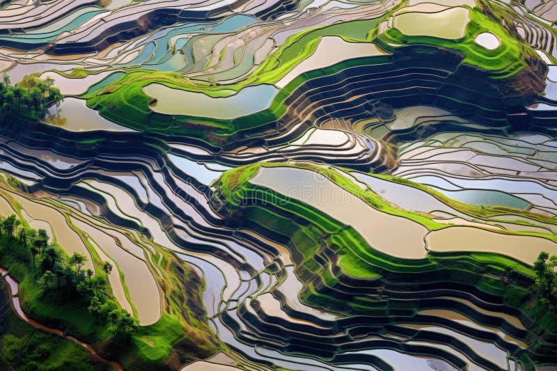 Abstract Patterns of Curved Rice Terraces Stock Image - Image of ...