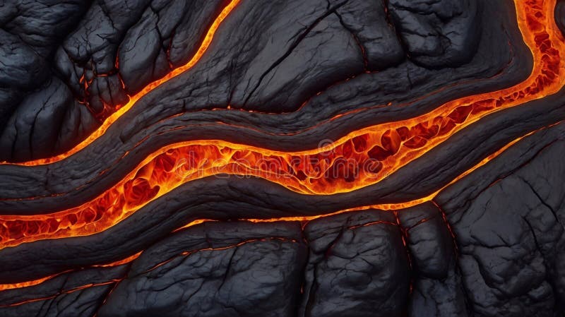 Abstract Patterns of Flowing Lava Creating Glowing Molten Cracks in ...