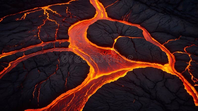 Abstract Patterns of Flowing Lava with Glowing Fissures on Black ...