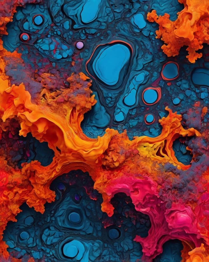 Abstract Patterns of Flowing Lava with Vibrant Blue, Orange, and Pink ...
