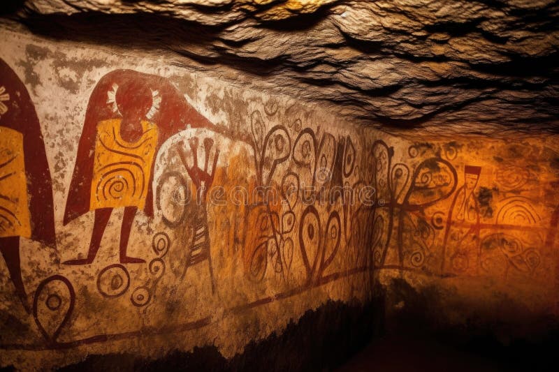 Abstract Patterns and Symbols on Cave Walls Stock Illustration ...