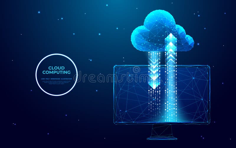 Abstract Pc Monitor with Digital Cloud Computing. Cloud Technology ...