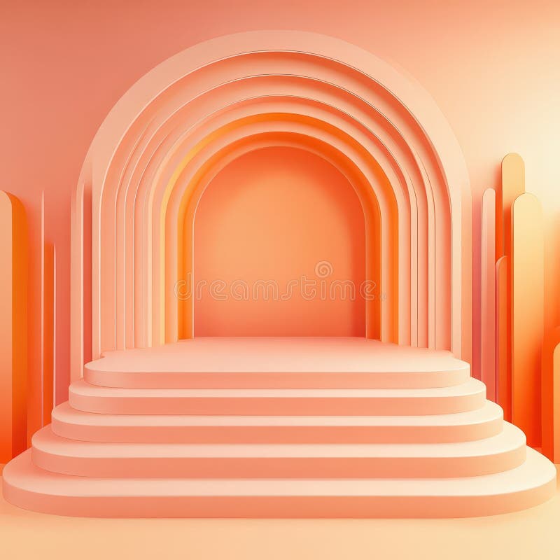 Abstract Peach Archway with Steps - Minimalist 3D Render. Stock ...