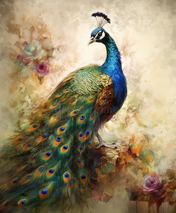 Abstract Peacock Painting . AI Generated Illustration Stock ...