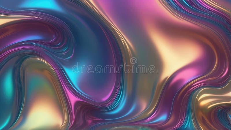Abstract Pearlescent Fluid Liquid Metal Curved Wave in Motion. Mirror ...