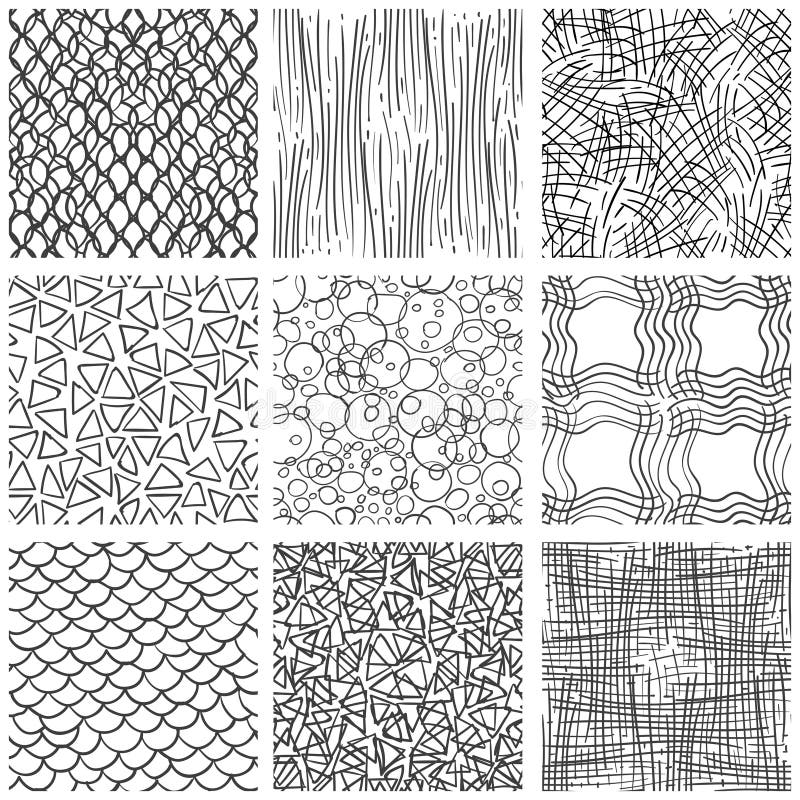 Abstract Pen Sketch Seamless Pattern Set Stock Vector - Illustration of ...