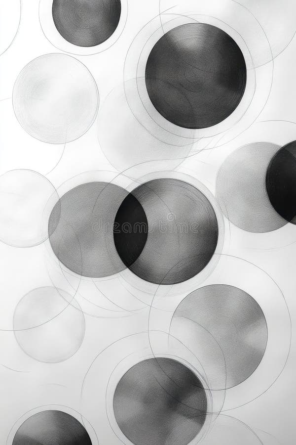 Abstract Pencil Drawing on White Paper. Wavy Lines and Circles in ...