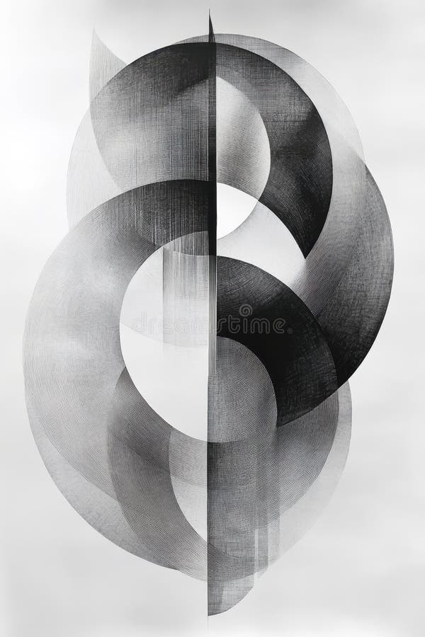 Abstract Pencil Drawing on White Paper. Wavy Lines and Circles in ...