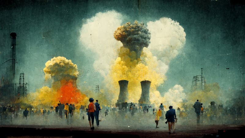 Abstract People on Exploded Factory Background Stock Illustration ...