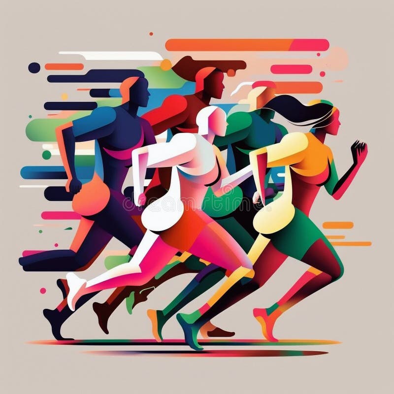 Abstract People Running, Flat Design. Stock Illustration - Illustration ...