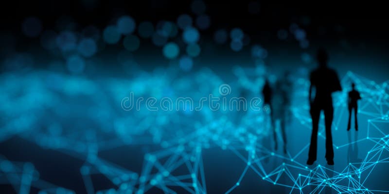 Abstract People Silhouettes on Polygonal Backdrop. Technology and ...