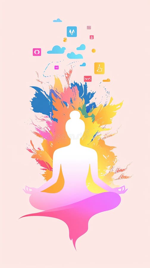 Abstract Personal Growth in Future Settings, Figure Meditating with ...