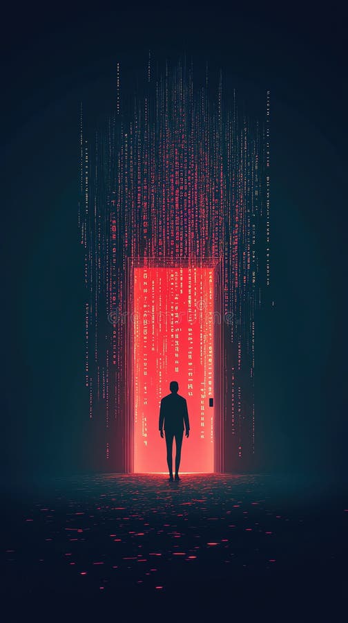 Abstract Personal Growth in Future Settings, Person Unlocking a Door ...