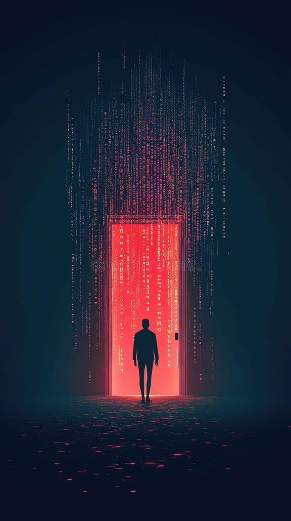 Abstract Personal Growth in Future Settings, Person Unlocking a Door ...