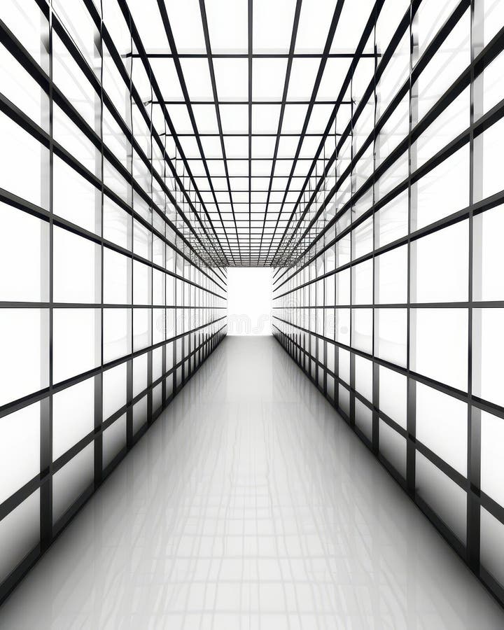 Abstract Perspective of Modern Hallway with Grid Structure Stock Photo ...