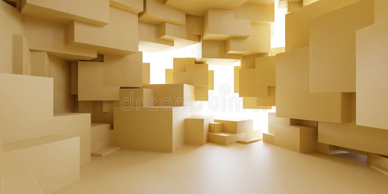 Abstract Perspective of a Three-Dimensional Geometric Space with Beige ...