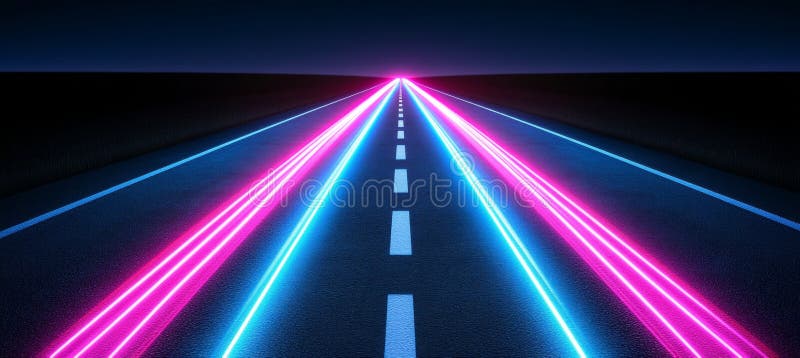 Abstract Perspective View of Glowing Road, Neon Blue and Pink, Future ...