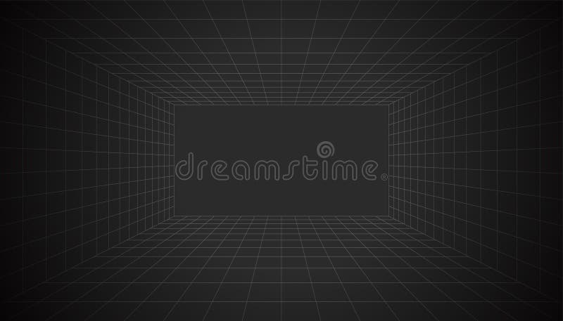 Abstract Perspective Wireframe Grid Room Dark Background Stock ...