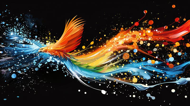 Abstract Phoenix in Colorful Splashes Stock Illustration - Illustration ...