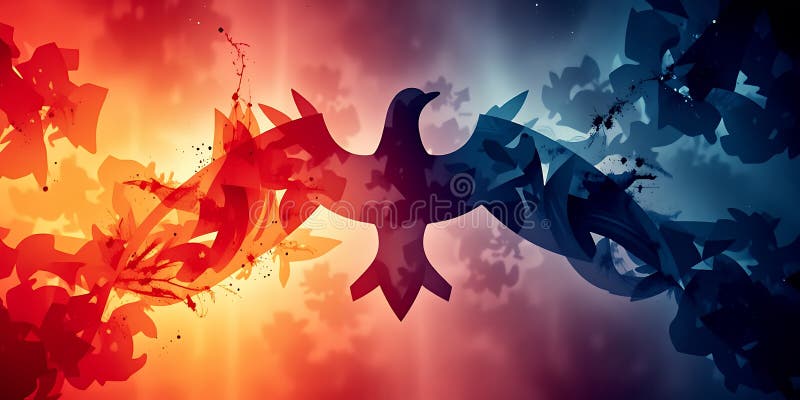 Abstract Phoenix Illustration with Fire and Ice Wings on a Colorful ...