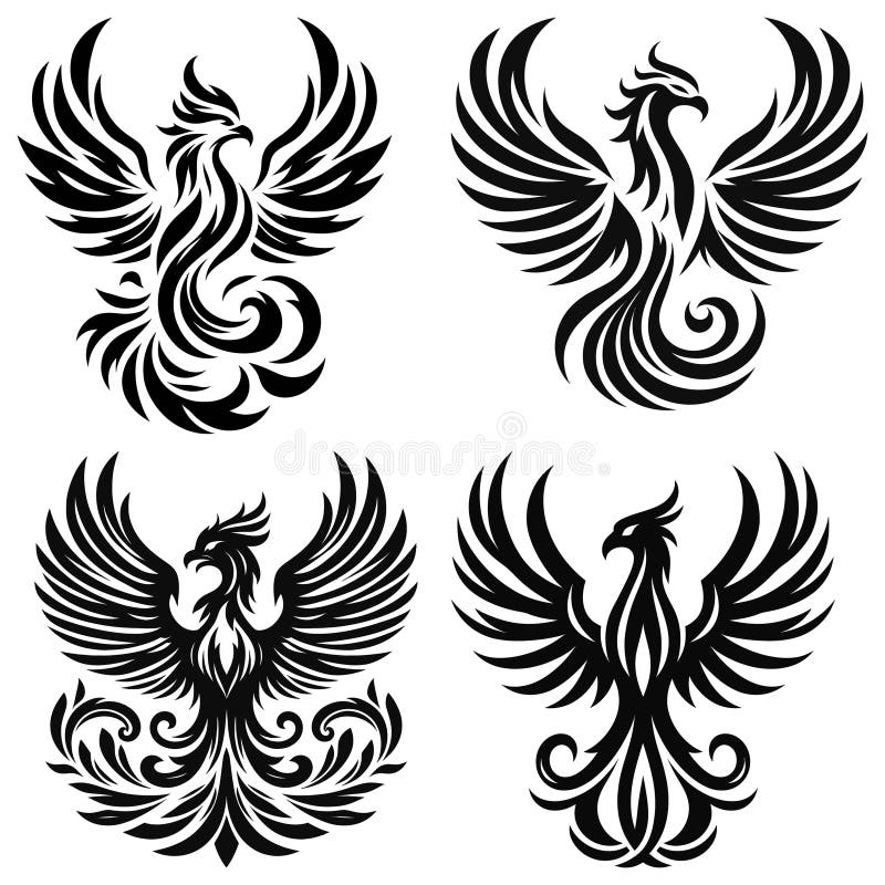 Abstract Phoenix Silhouettes Vector Illustration Black and White ...