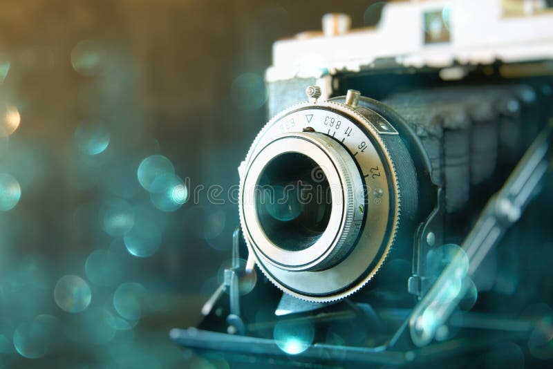 Abstract Photo of Old Camera Lens with Glitter Overlay. Image is Retro ...