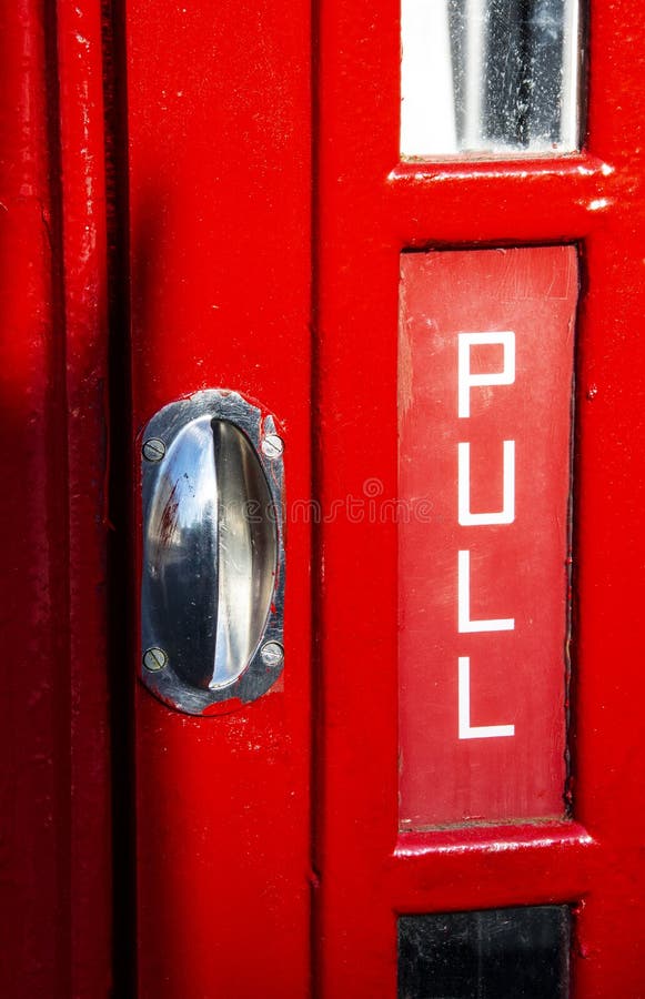 British Red Telephone Box Pull Handle Stock Photo - Image of shiny ...