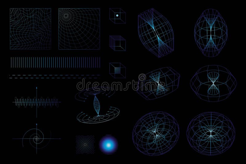Abstract Physics-inspired Blue and Purple Wireframe Structures, Spirals ...