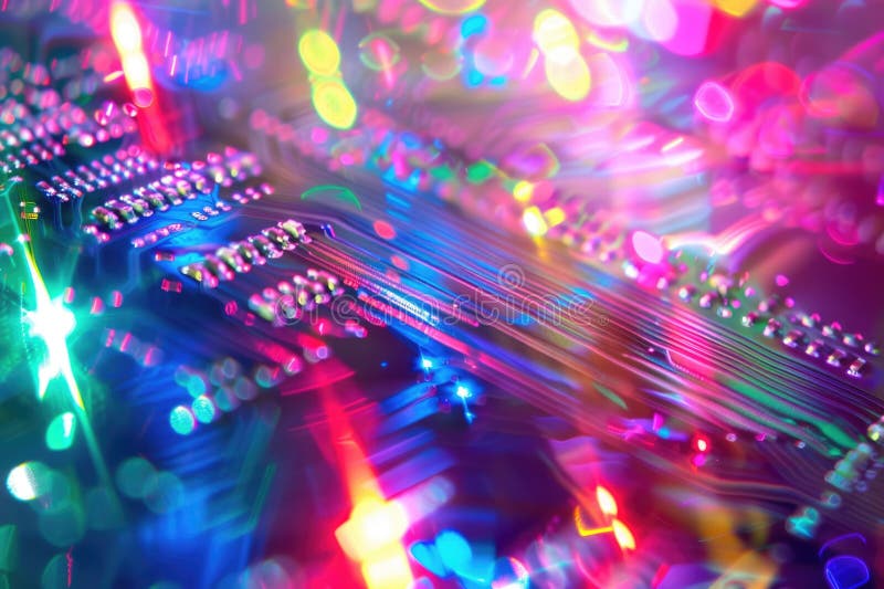 Abstract Picture Complex Circuit with Neon Light of Digital Technology ...