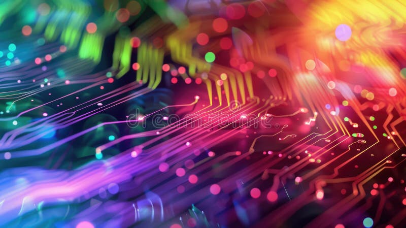 Abstract Picture Complex Circuit with Neon Light of Digital Technology ...