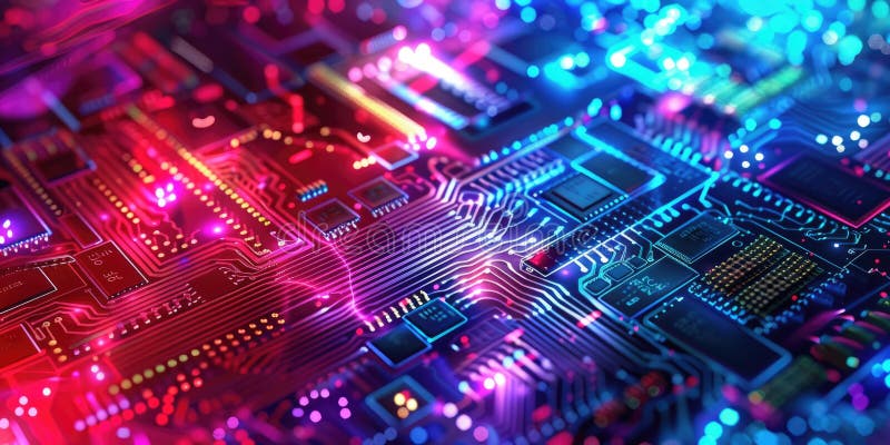 Abstract Picture Complex Circuit with Neon Light of Digital Technology ...