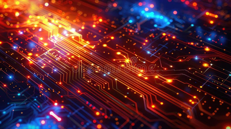 Abstract Picture Complex Circuit with Neon Light of Digital Technology ...