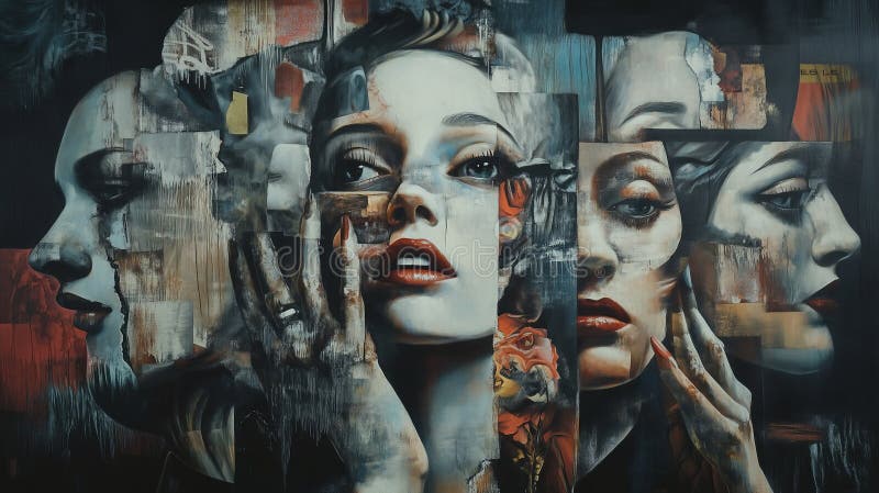 An Abstract Picture with Four Female Faces, Made in a Collage Style ...