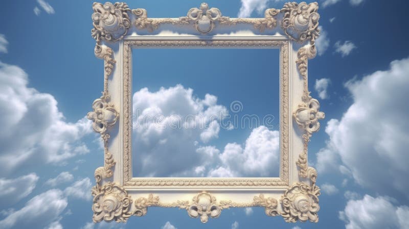 Abstract Picture of Geometric Shape Border or Frame with Fluffy Cloud ...